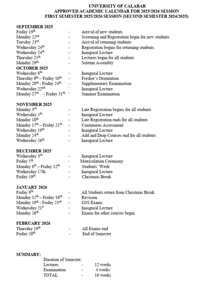 Unical Academic Calendar 2025/2026 | PDF | Academic Term