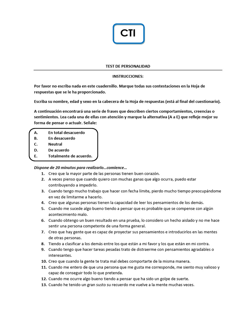 Test de Personalidad CTI | PDF