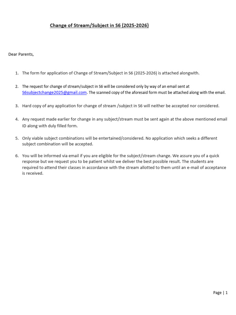 Class 11 Stream Change Application Guide | PDF