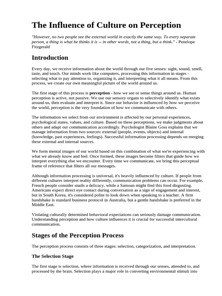 Culture's Impact on Perception | PDF | Perception | Prejudices