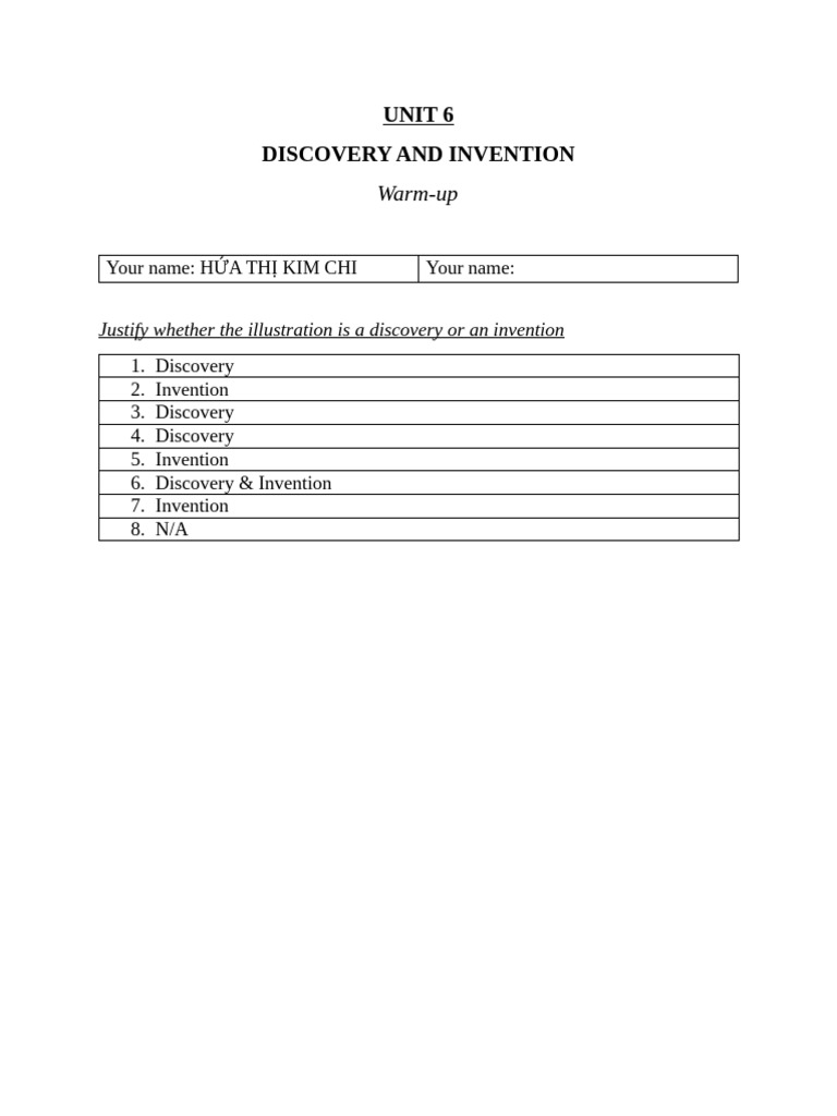 UNIT 6 Warm Up | PDF