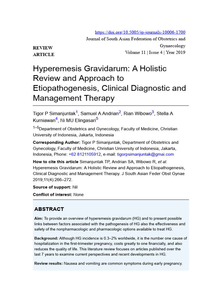 Hyperemesis Gravidarum: Diagnosis and Treatment | PDF | Human Chorionic Gonadotropin | Pregnancy