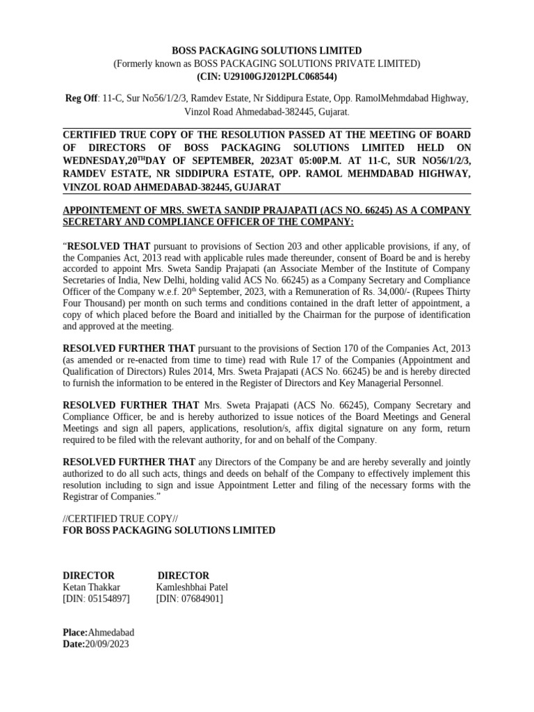 Appointment of Company Secretary | PDF