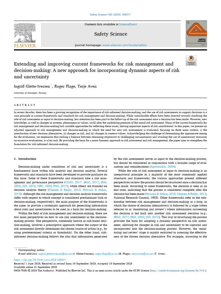 Dynamic Risk Management Frameworks | PDF | Risk | Evaluation
