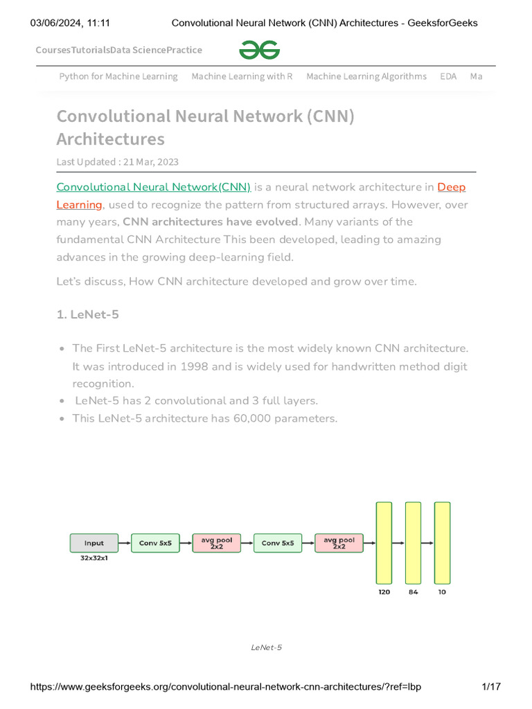 Convolutional Neural Network (CNN) Architectures - GeeksforGeeks | PDF | Algorithms | Computing