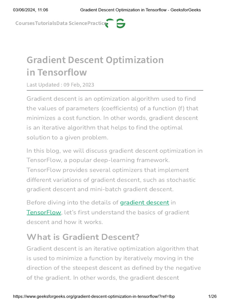Gradient Descent Optimization in Tensorflow - GeeksforGeeks | PDF | Mean Squared Error | Linear ...