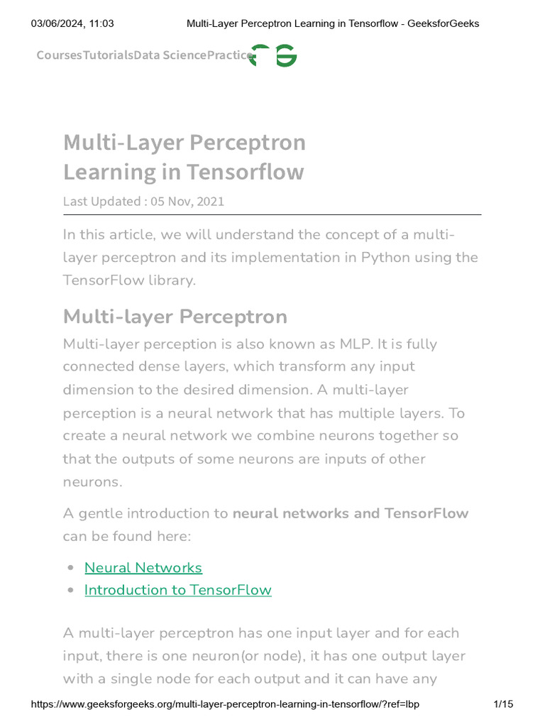 Multi-Layer Perceptron Learning in Tensorflow - GeeksforGeeks | PDF | Computer Programming ...