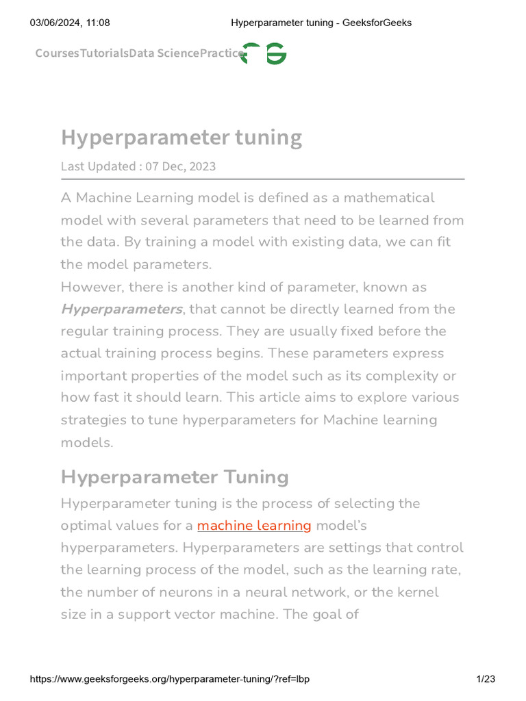 Hyperparameter Tuning - GeeksforGeeks | PDF | Machine Learning | Applied Mathematics