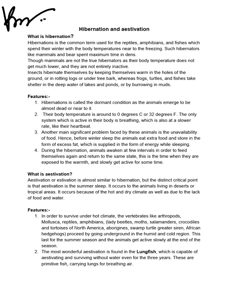 Hibernation and Aestivation | PDF | Thermoregulation | Zoology