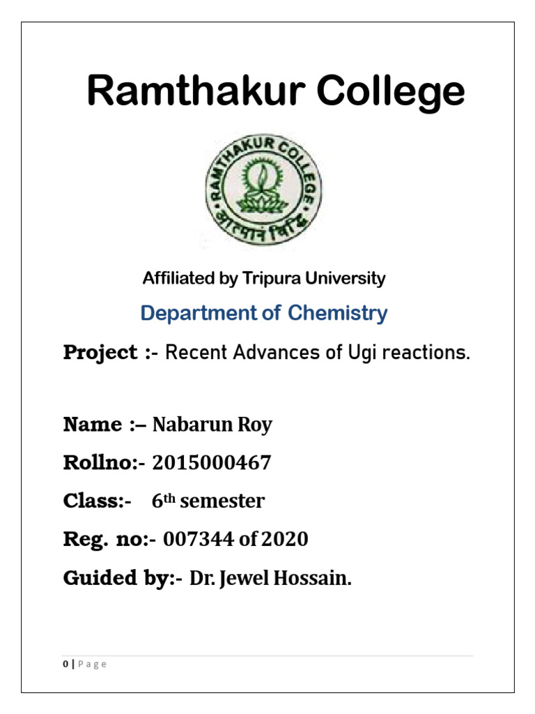 Ugi Reactions Project by Jewel Sir | PDF | Natural Products | Chemical Synthesis