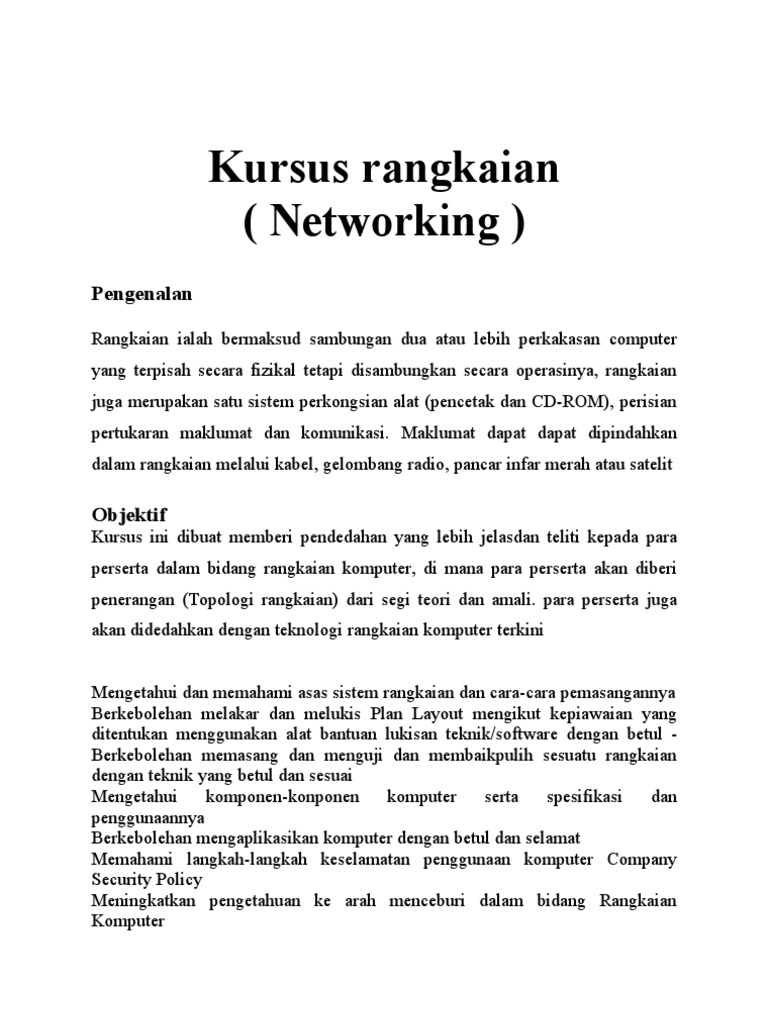 Pelan Pembelajaran Bengkel Rangkaian | PDF