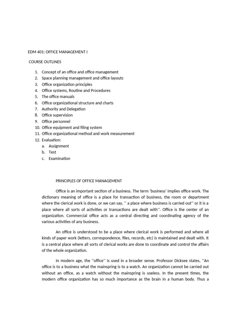 New Lecture Note - Edm 401 Office Management I | PDF | Organizational Structure | Hierarchy