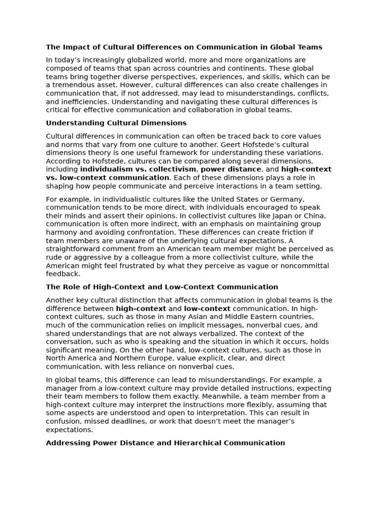 Cultural Impact on Global Team Communication | PDF | Communication ...