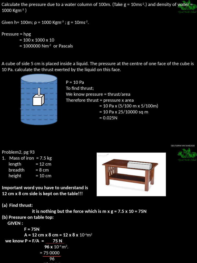 Pascal's Law Numerical Problems | PDF | Pressure | Pascal (Unit)