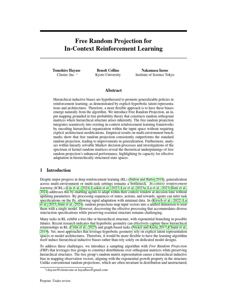 Free Random Projection in Reinforcement Learning | PDF | Group ...