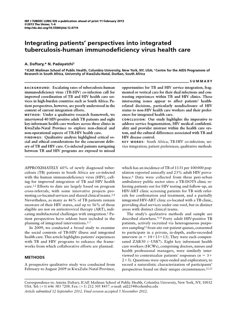 Daftary & Padayatchi 2013 | PDF | Tuberculosis | Management Of Hiv/Aids