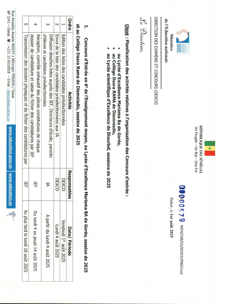 Planification - Activites Relatives - Organisation Concours D'entree ...