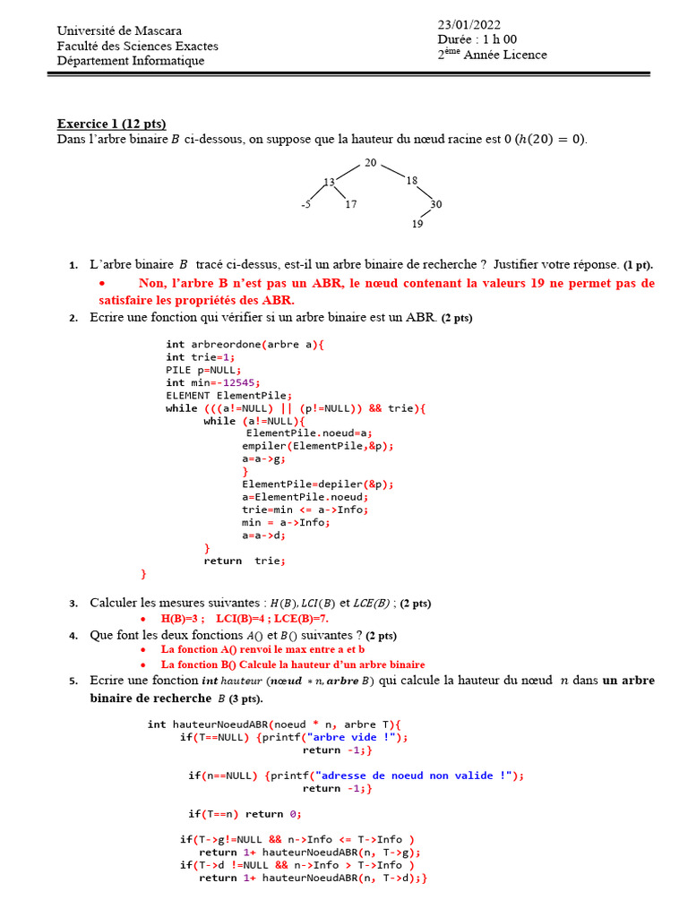 Examen Algorithmique et Structures de Données | PDF | Algorithmes et ...