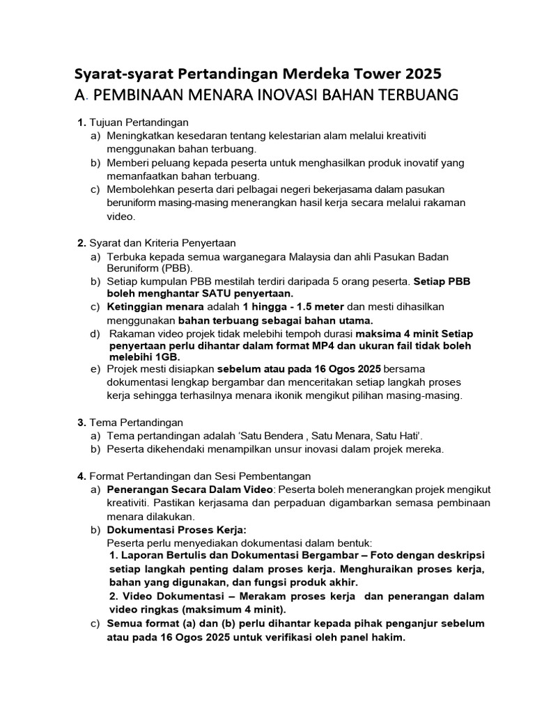 Syarat-syarat Pertandingan Merdeka Tower | PDF