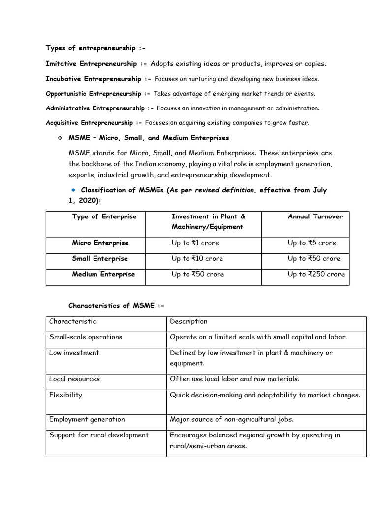 Types and Benefits of MSME Entrepreneurship | PDF | Entrepreneurship ...