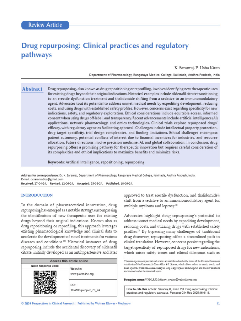 Drug Repurposing Clinical Practices And.2 | PDF | Clinical Trial ...