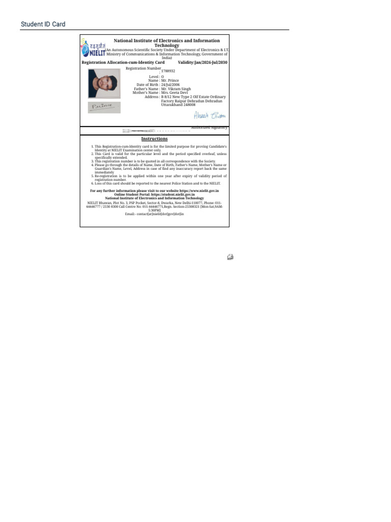 Online Student Information and Enrollment System, NIELIT | PDF | Government And Personhood ...