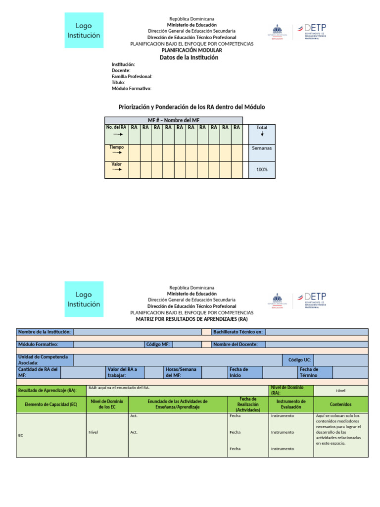 Planilla de Planificación Por RA - Actualizada - Julio 2025 - Ejemplo 1 | PDF | Enseñando | Maestros