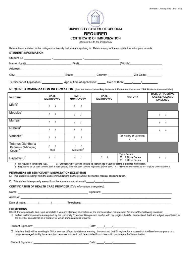 USG Immunization Certificate Form | PDF | Children's Health | Public Health