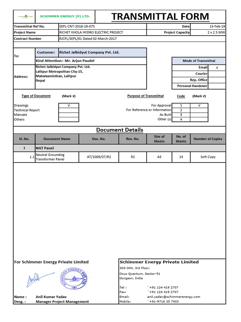 0 Transl. No. SEPL-CNT-2018-19-075 Dtd 15-02-19 | PDF