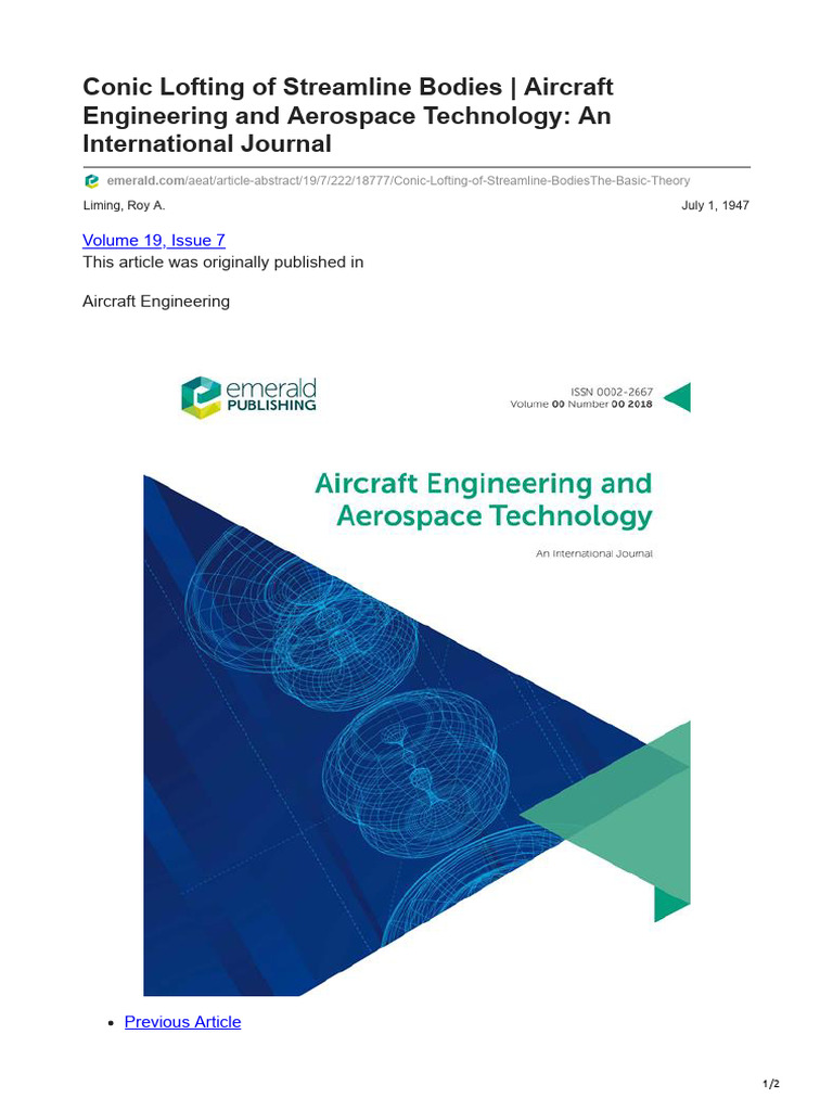 Conic Lofting of Streamline Bodies Aircraft Engineering and Aerospace ...