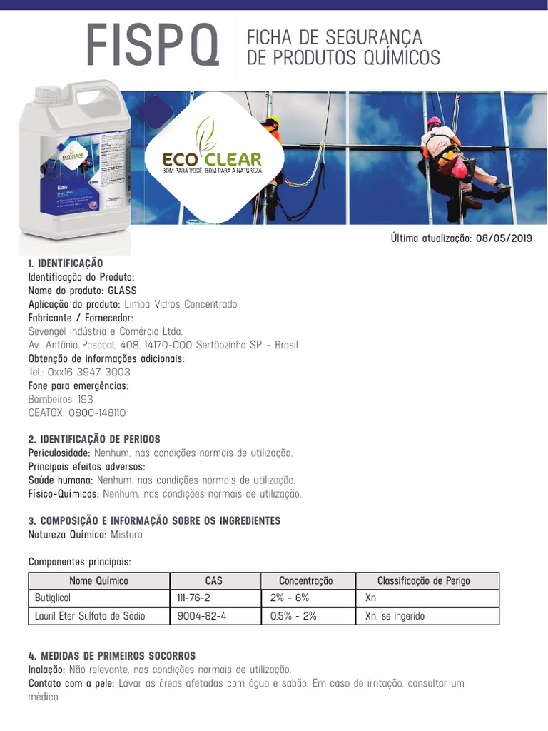 FISPQ Limpa Vidros GLASS | PDF | Desperdício | Aterro