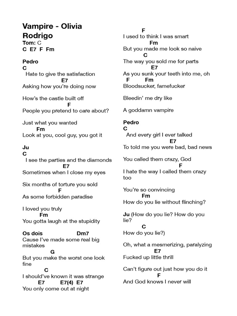 Vampire Lyrics by Olivia Rodrigo | PDF