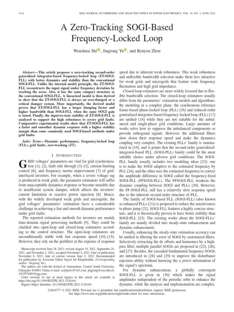 Zero-Tracking SOGI-FLL for Grid Stability | PDF | Control Theory ...