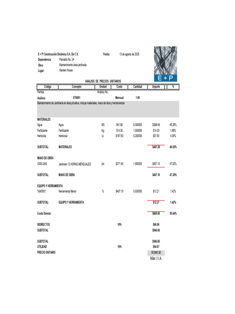 Matriz de Precios Unitarios | PDF