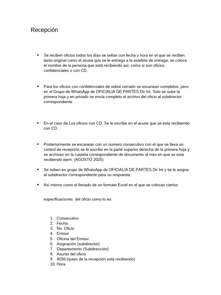 Proceso de Recepción de Oficios | PDF