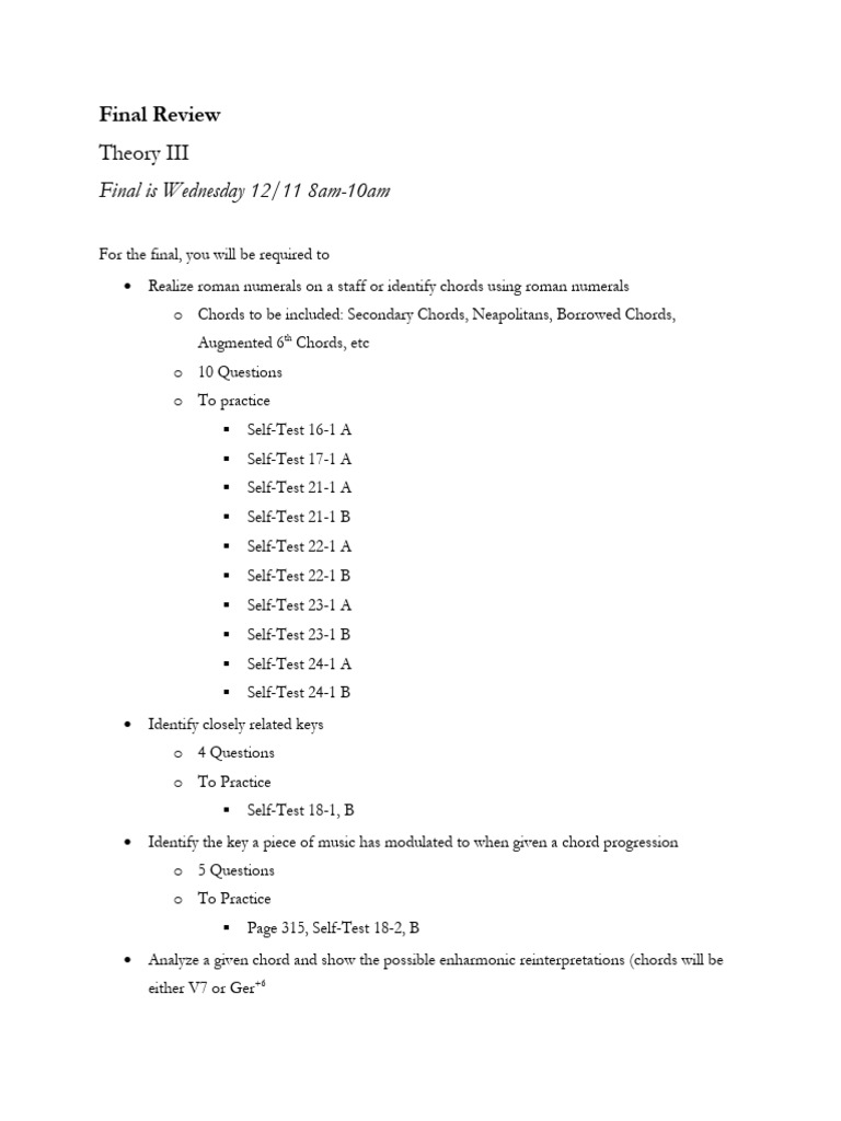 Theory III Final Exam Review Guide | PDF
