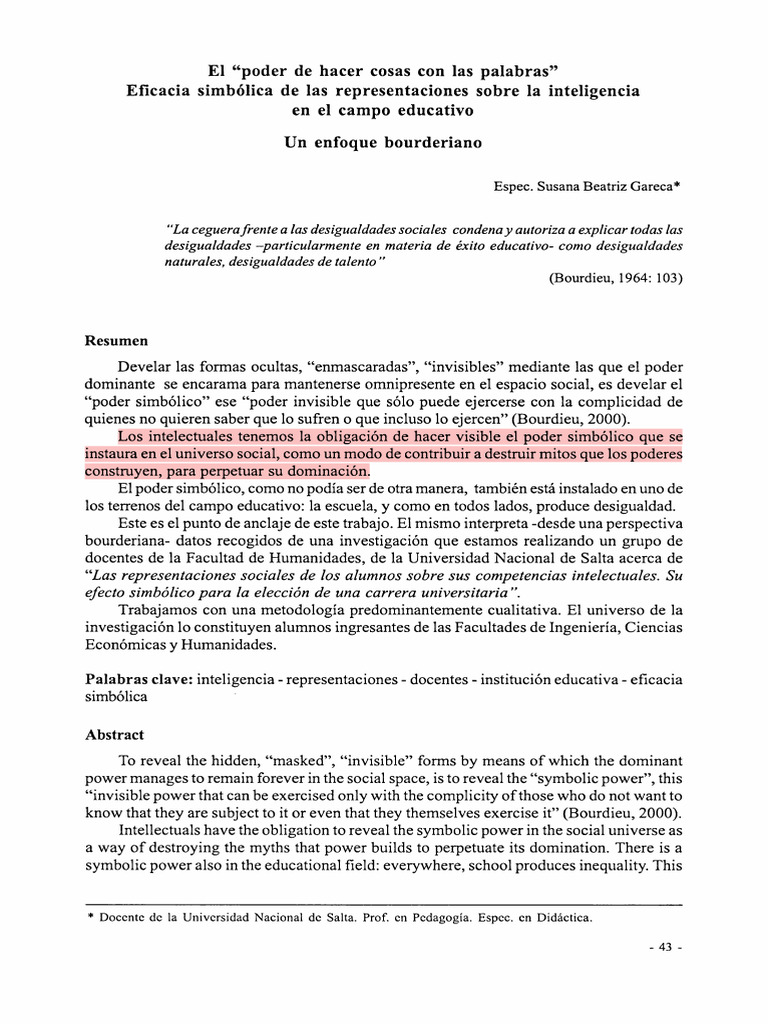 Poder simbólico en la educación y desigualdad | PDF | Inteligencia ...