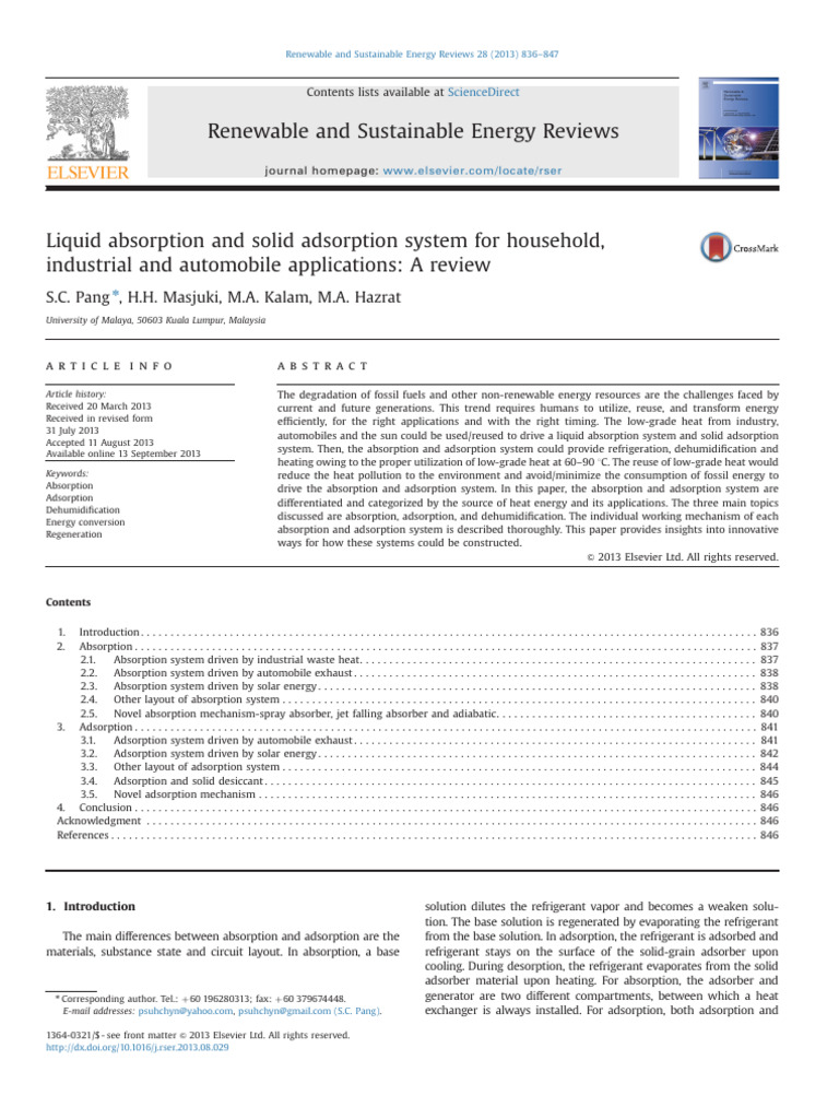 Liquid Absorption and Adsorption Systems Review | PDF | Adsorption ...