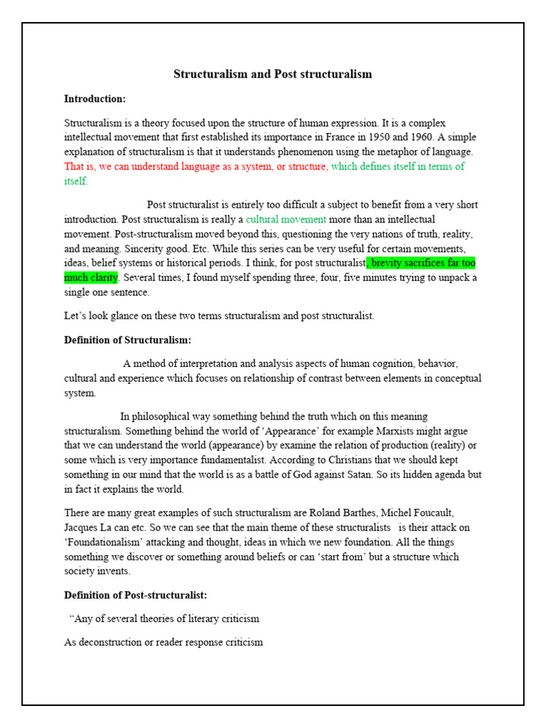 Structuralism and Post Structuralism Scribd | PDF | Deconstruction ...