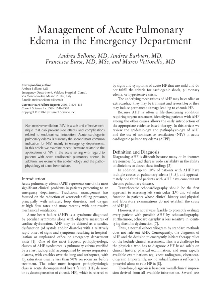 Acute Pulmonary Edema Management in ED | PDF | Heart Failure ...