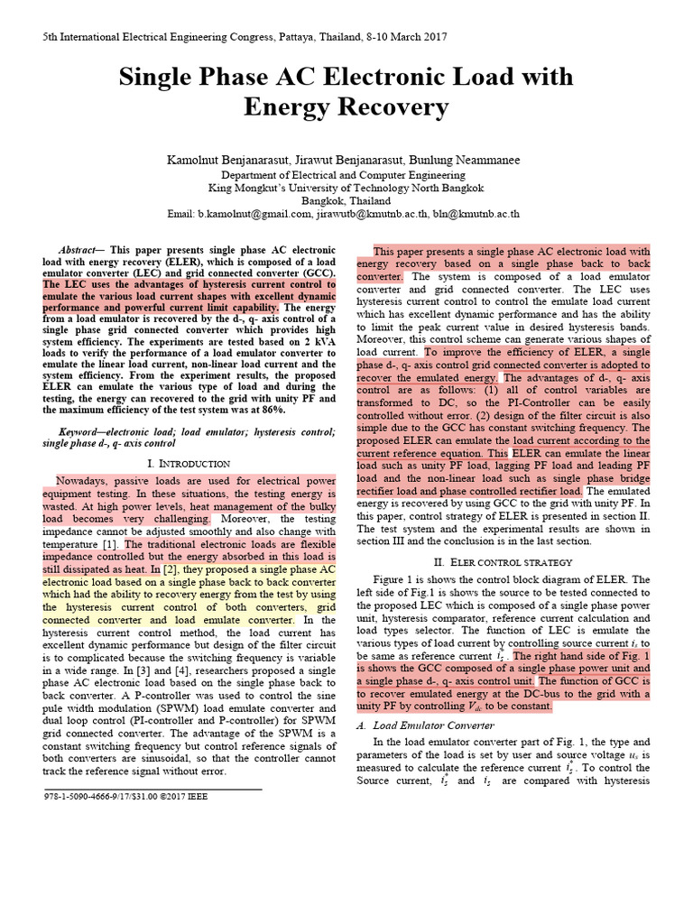 Single Phase AC Electronic Load With Energy Recovery | PDF | Phase (Waves) | Rectifier