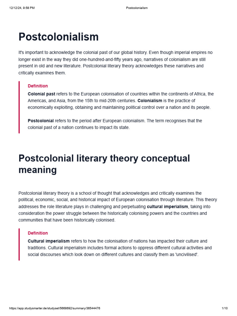 Postcolonialism (Studysmarter) | PDF | Postcolonialism | Orientalism (Book)