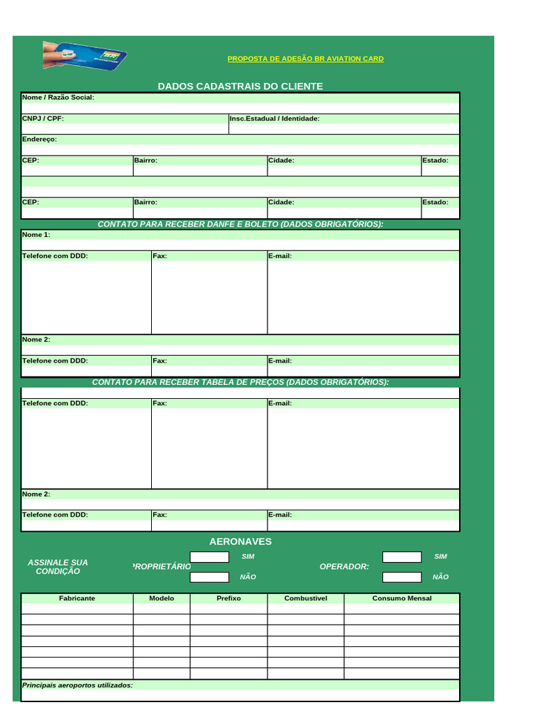 Cartão BR Aviation Formulário Cadastral e Termo de Adesão BR Aviation Card | PDF