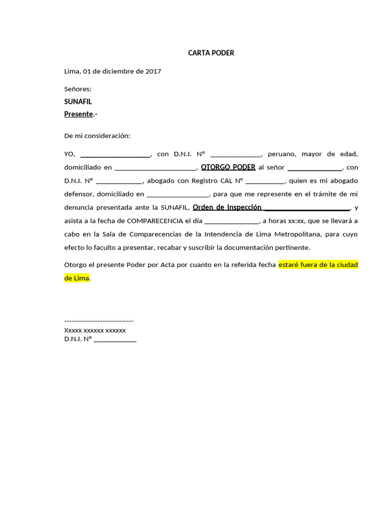 Modelo Carta Poder Sunafil | PDF