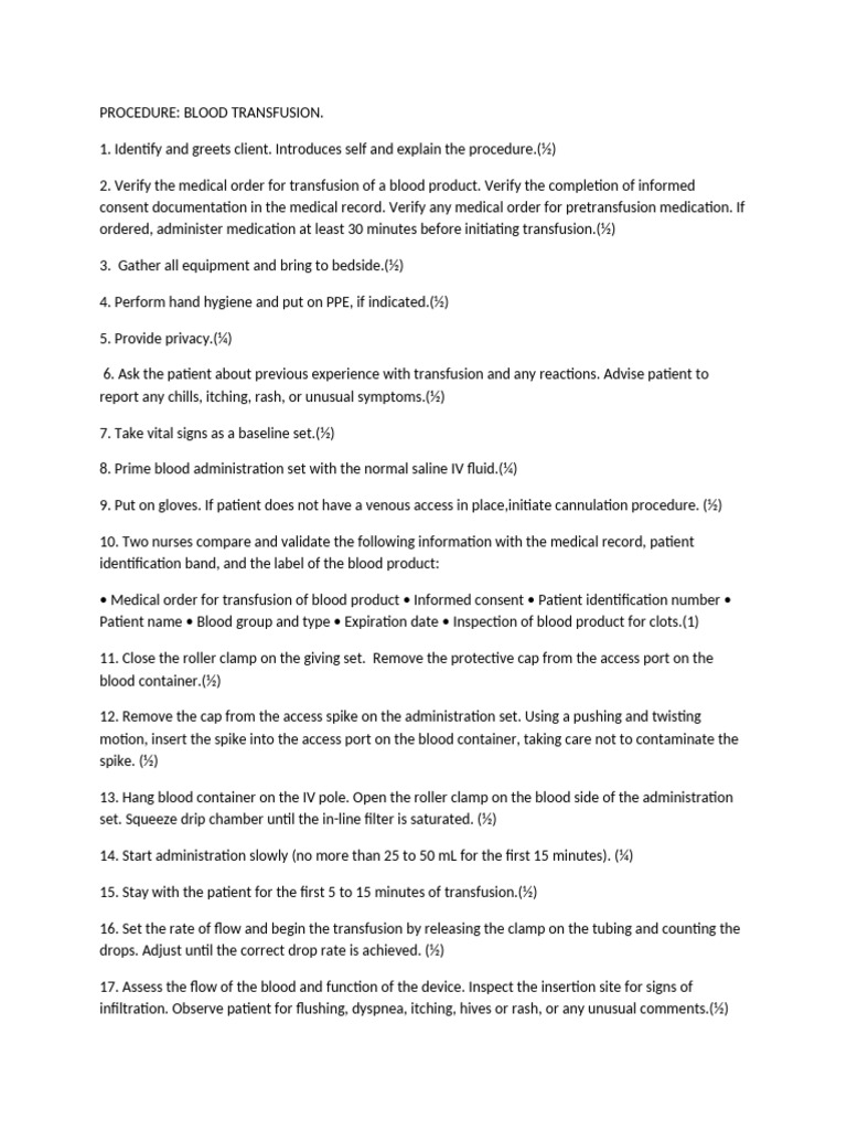 Checklist for Blood Transfusion | PDF | Intravenous Therapy | Blood ...