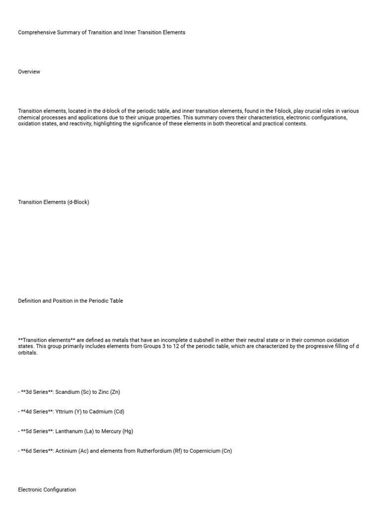 Transition & Inner Transition Elements Overview | PDF | Transition ...