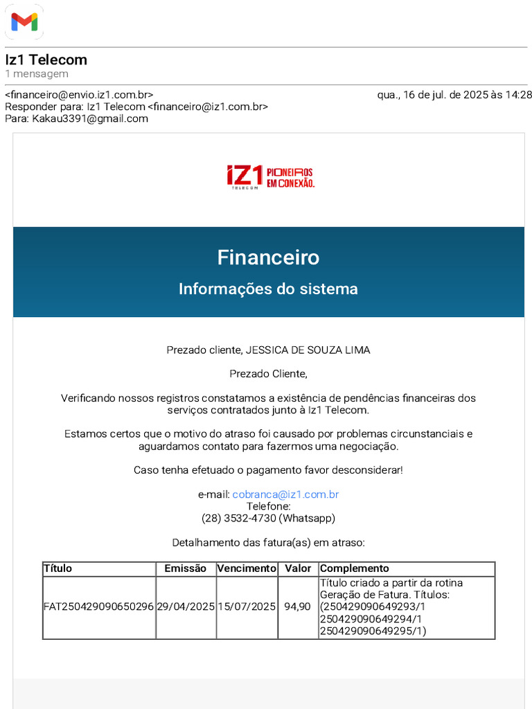 Gmail - Iz1 Telecom | PDF