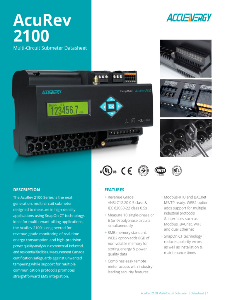 AcuRev 2100 Multi-Circuit Submeter | PDF | Ac Power | Electrical ...