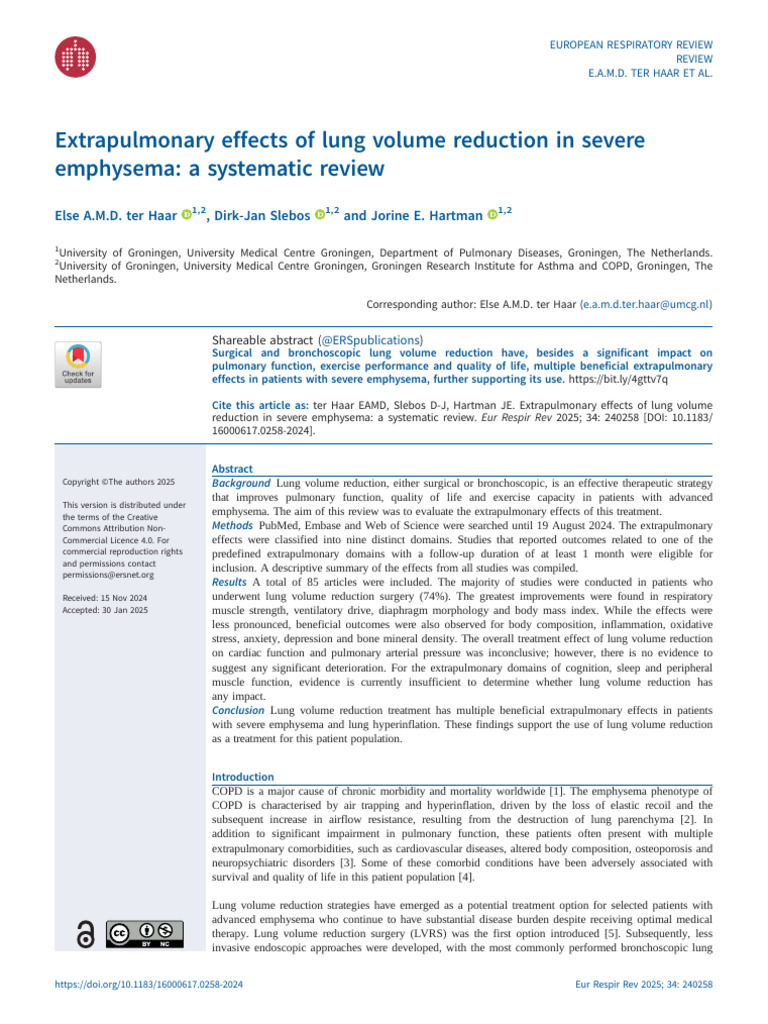 Extrapulmonary Effects of Lung Volume Reduction in Severe Emphysema: A ...