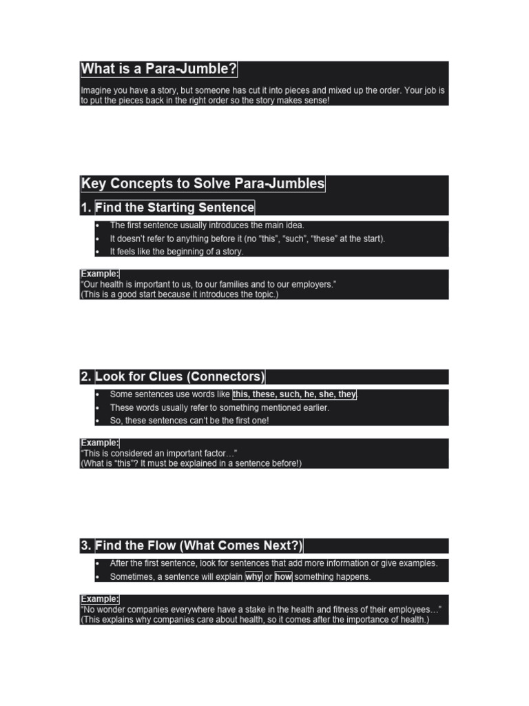 Understanding Para-Jumbles: Key Tips | PDF | Pronoun | Japanese Language
